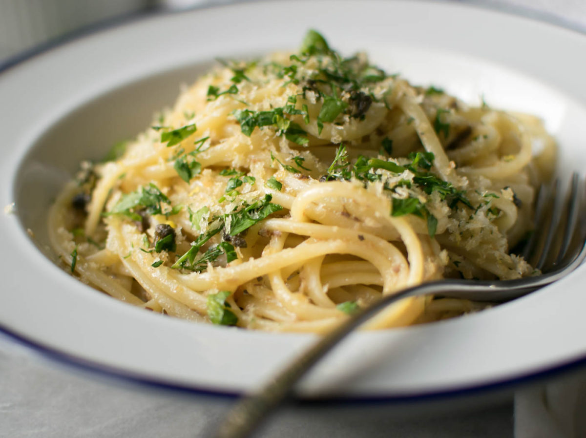 Linguine with Sardines and Fried Caper Gremolata | Carolyn's Cooking