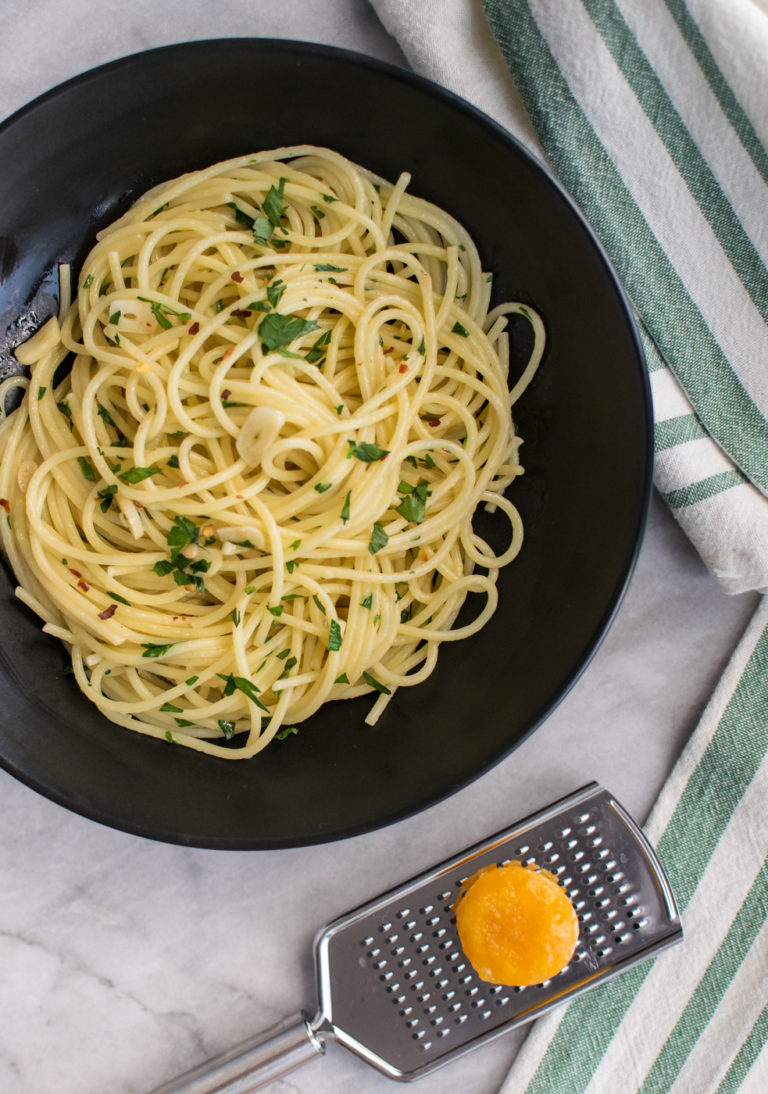 Aglio e Olio with Cured Egg Yolk | Carolyn's Cooking